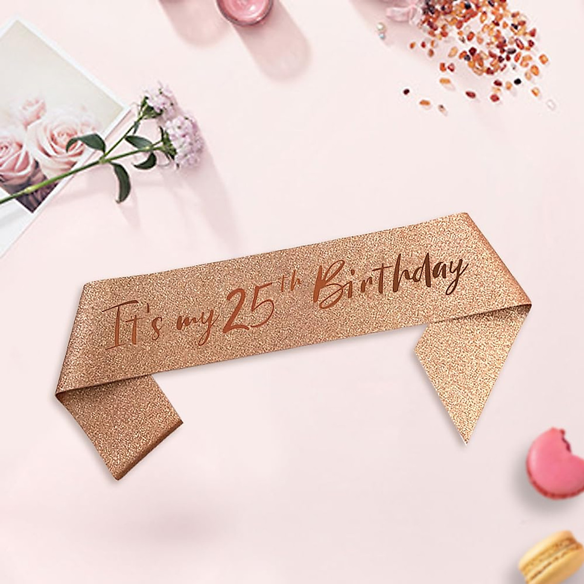 Ceqiny 25th Birthday Sash Tiara and Crowns for Girls, Birthday Queen Rose Gold Tiara, Princess Tiara Rhinestone Headbands with Combs Bridal Wedding Tiaras for Wedding Prom Bridal Party Christmas