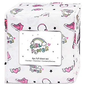 LITTLE CELEBRITY Full Sheet Set | Kids Sheet & Pillowcase Sets | Full Sheets for Boys Girls, Fitted Sheet, Top Sheet, 2 Pillowcases | Full Sheets Set | Full Bed Sheets | Bed Sheets Full (Girl Power)