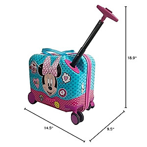 Disney Minnie Mouse Ride on Suitcase for Kids, 18'' Suitcase with Seat for Kids, Cute Lightweight Kids Travel Suitcase Trolley