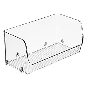 mDesign Small Stackable Plastic Food Storage Organizer Bin with Open Front for Refrigerator, Freezer, Cupboard, Cabinet, and Pantry Shelf Organization - 7" Wide - Ligne Collection - 3 Pack - Clear