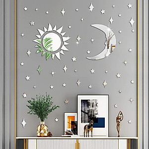 Amaonm Removable 3D Acrylic Mirror Surface Crystal Moon and Stars Wall Decal DIY Home Art Decor Wall Sticker Murals for Kids Boys and Girls Bedroom Room Ceiling Bathroom TV Background