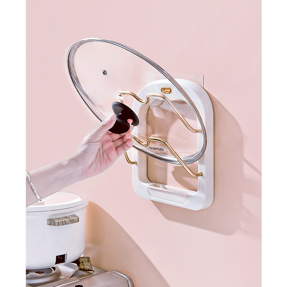 Pot Cover Frame, Wall Mounted, Hole Free, Multi-Functional Household Kitchen Storage Rack, Light Extravagant Pot Cover Frame (White)