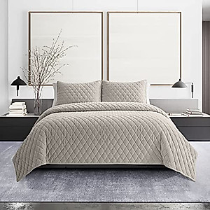 Vera Wang - King Quilt Set, Luxurious Velvet Bedding with Matching Shams, Lightweight Home Decor (Diamond Velvet Natural Ivory, King)