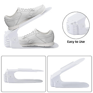 HOMOKUS Shoe Slots Organizer for Closet Organization, 20 Pack Adjustable Shoe Stacker Space Saver,Double Layer Shoe Rack Organizer Holder with 4 Different Height (White)