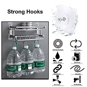 AIERSA 13 Pack Wall Hooks for Hanging,Screw Free Sticker for Mount Wall Shelf, 2 in 1 Reusable Adhesive Hooks Heavy Duty, Waterproof Rustproof and Oilproof for Kitchen, Bathroom, Home, Office(16mm)