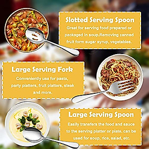 IAXSEE 11 PCS Serving Utensils, Large Stainless Steel Spoons Forks Tongs, Pie Server, Great for Hostess Buffet Catering Banquet Party, Silver