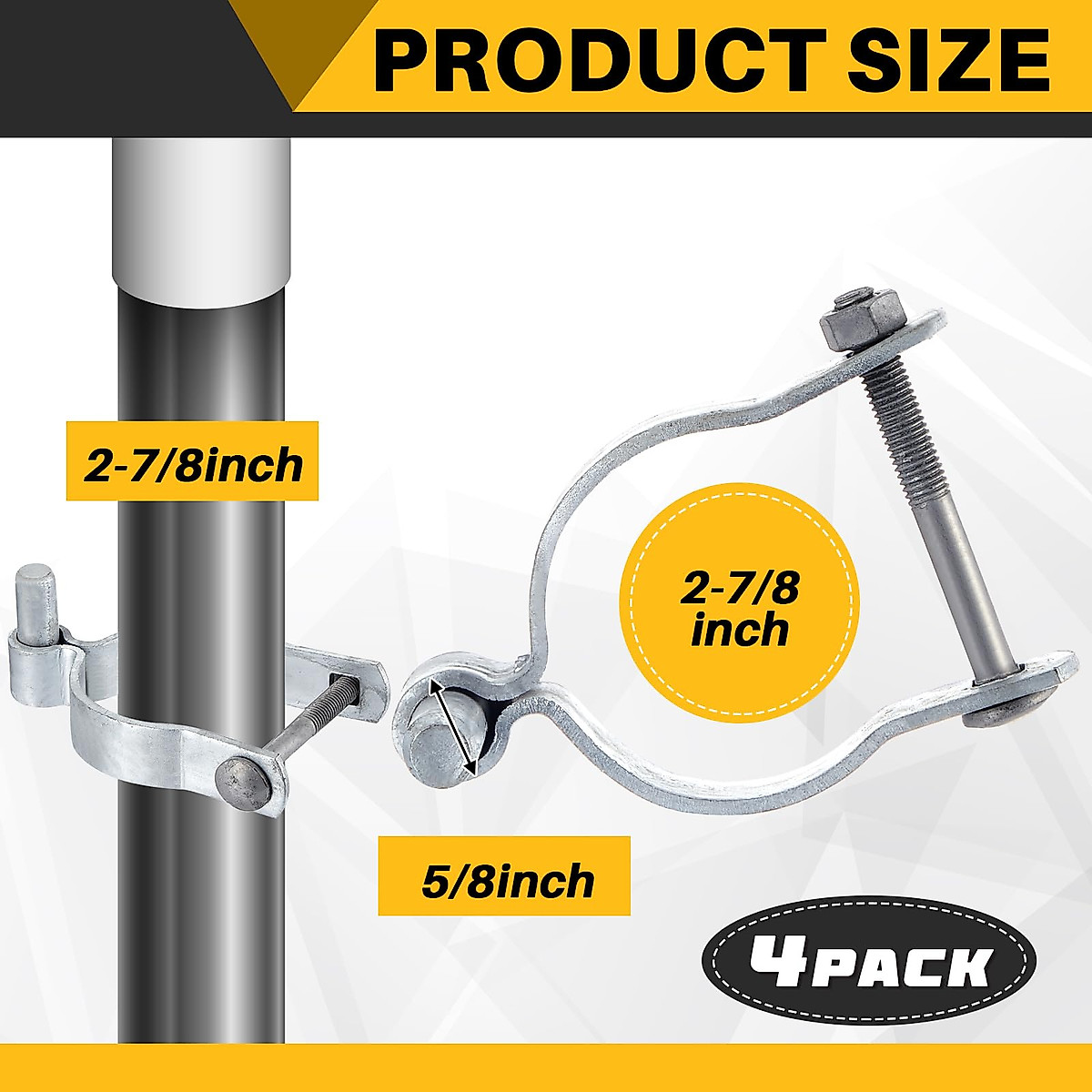 Hicarer 4 Pcs Chain Link Post Gate Hinge 3"[2 7/8" OD] x 5/8" Galvanized Steel Chain Link Fence Gate Post Hinge with Bolt and Nuts Parts Heavy Duty Fence Hardware for Outside