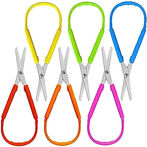 6Pack Mini Loop Scissors,5.5inch Colorful Kids Grip Scissor Set,Adaptive Cutting Self-Opening Scissor for Children,Support Special Needs,6 Colors