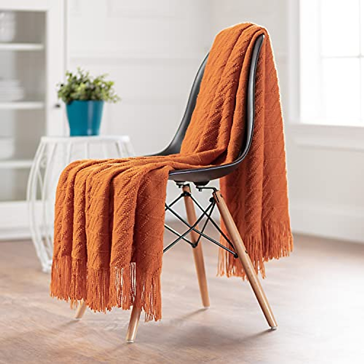 Chanasya Orange Throw Blanket with Tassels - Acrylic Knitted Super Soft Warm Cozy Lightweight Chic Boho Pumpkin Blanket for Fall Bed Sofa Chair Couch Cover Living Bed Room (50x65 Inches) Orange