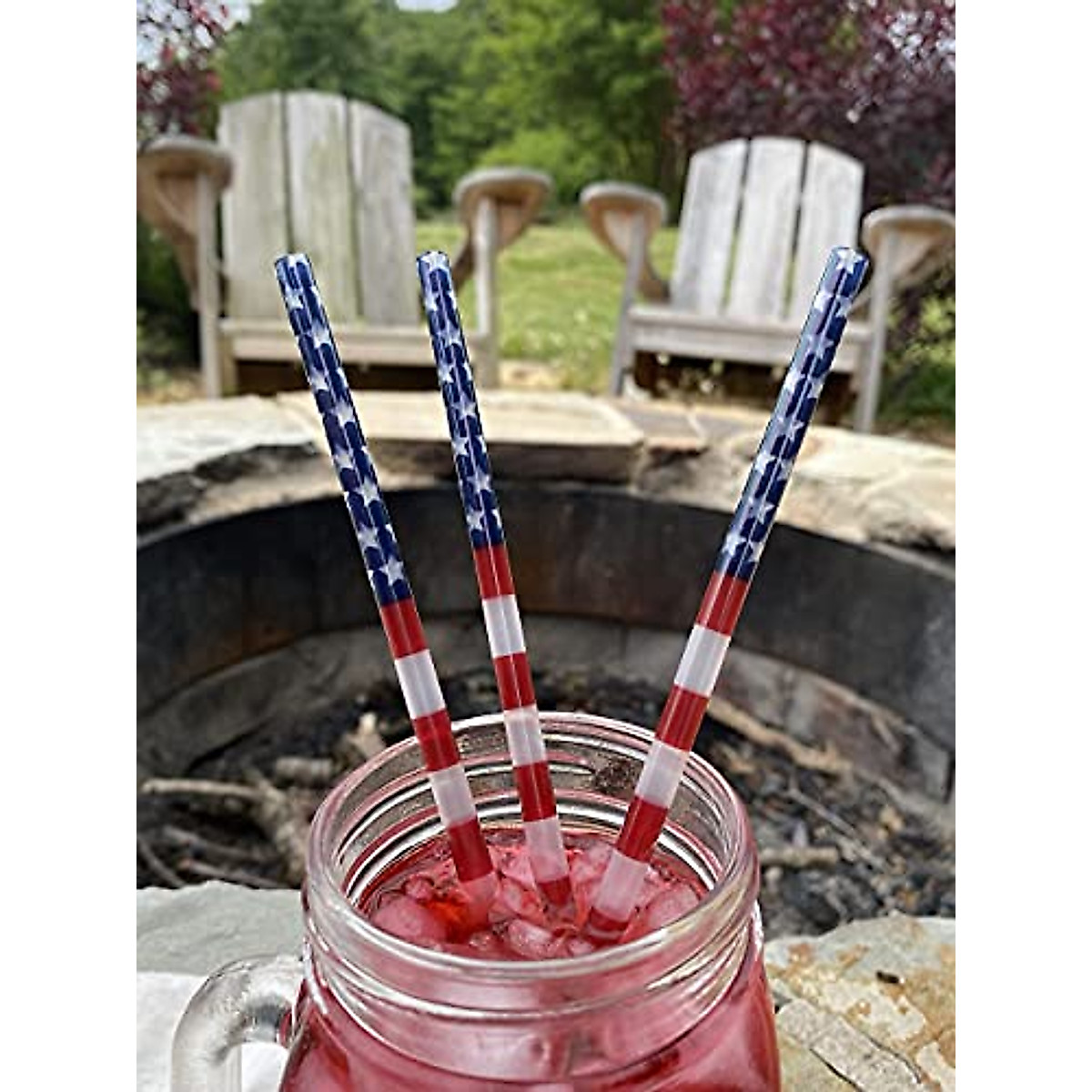 Lithos Outfitters, Old Glory Straws 20-Pack Red White Blue American Flag Reusable BPA-Free Plastic Drinking Straws
