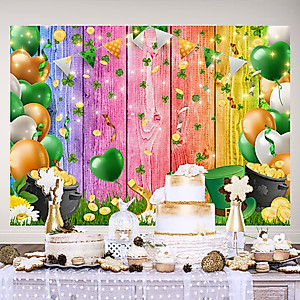 Ticuenicoa 7×5ft Happy St. Patrick's Day Photo Backdrop Colorful Wooden Pattern Lucky Irish Shamrock Clover Photography Background Kids Adults Birthday Baby Shower Newborn Banner