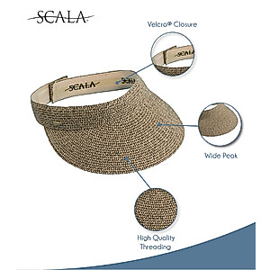 Scala Ladies Sun Visor Wide Brim Straw Boating Hat 3.5” Lightweight Comfortable Straw Visor for a Sunny Day