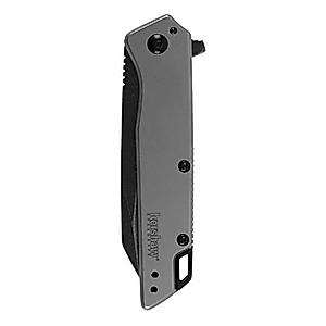 Kershaw Misdirect Pocketknife; 2.9 in. 4Cr13 Black-Oxide Blackwash Finish Blade, Stainless Steel Stonewash Finish Handle Equipped with SpeedSafe Assisted Opening, Flipper and Frame Lock (1365)