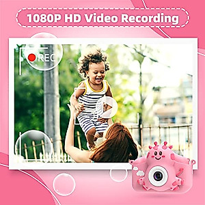 TIATUA Kids Camera for Girls & Boys, Toddler Camera for Age 3-10 Kids with 32GB Card & Dual Lens, 1080P Kids Digital Camera for 4 5 6 7 8 9 10 Year olds (Pink)