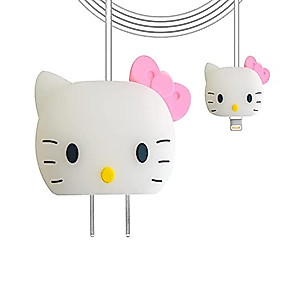RTSXS Protective Case for Apple 20W iPhone USB-C Power Adapter Charger and USB Lightning Cable, 3D Cartoon Kawaii Saver Accessory Case for iPhone Charger (White cat)