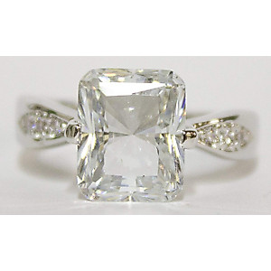 RS Covenant Women's Rhodium Plated Dress Ring Large Emerald Cut CZ 117 (9)