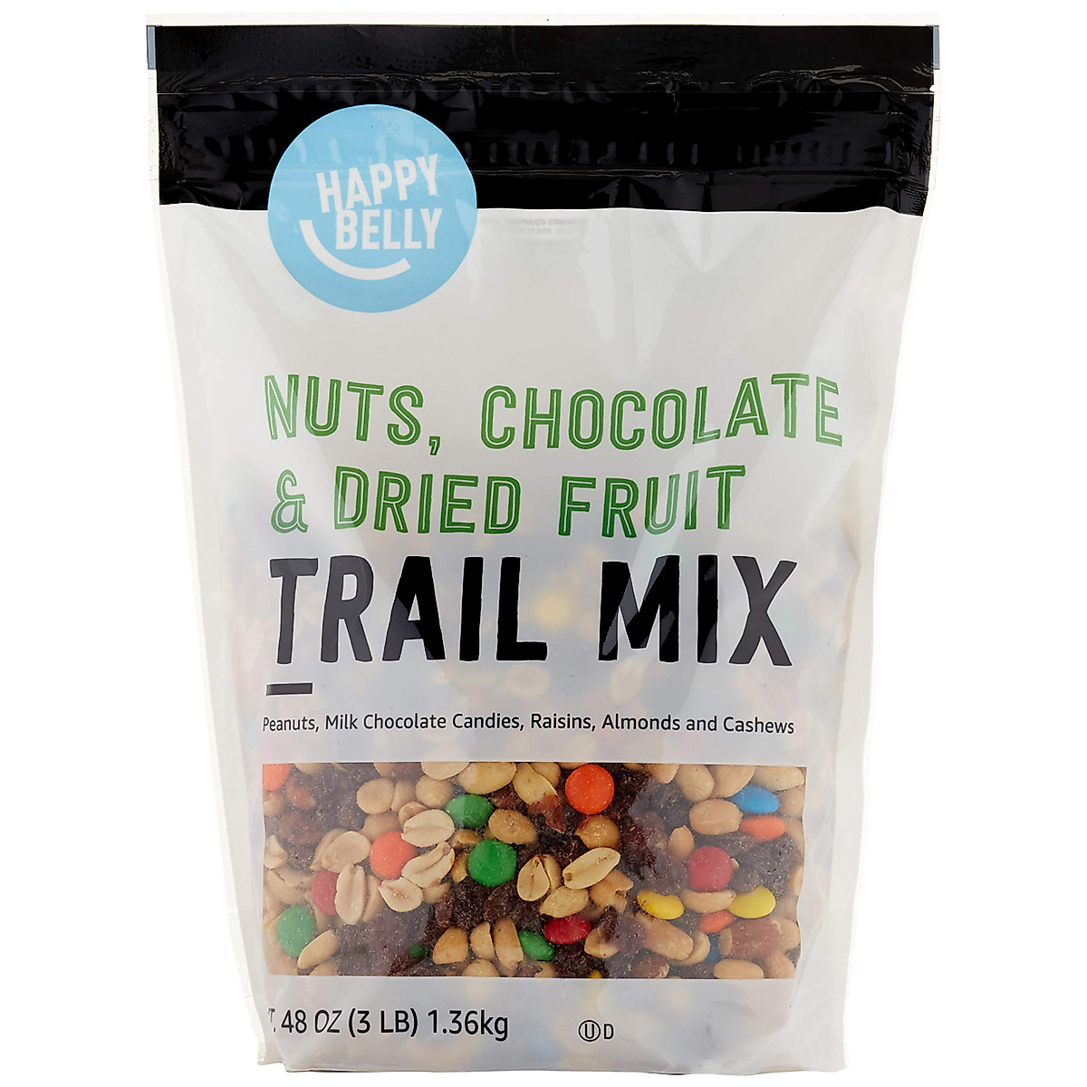 Amazon Brand Happy Belly Nuts, Chocolate & Dried Fruit and Roasted Salted Peanuts Trail Mix Bundle (3 Pounds)