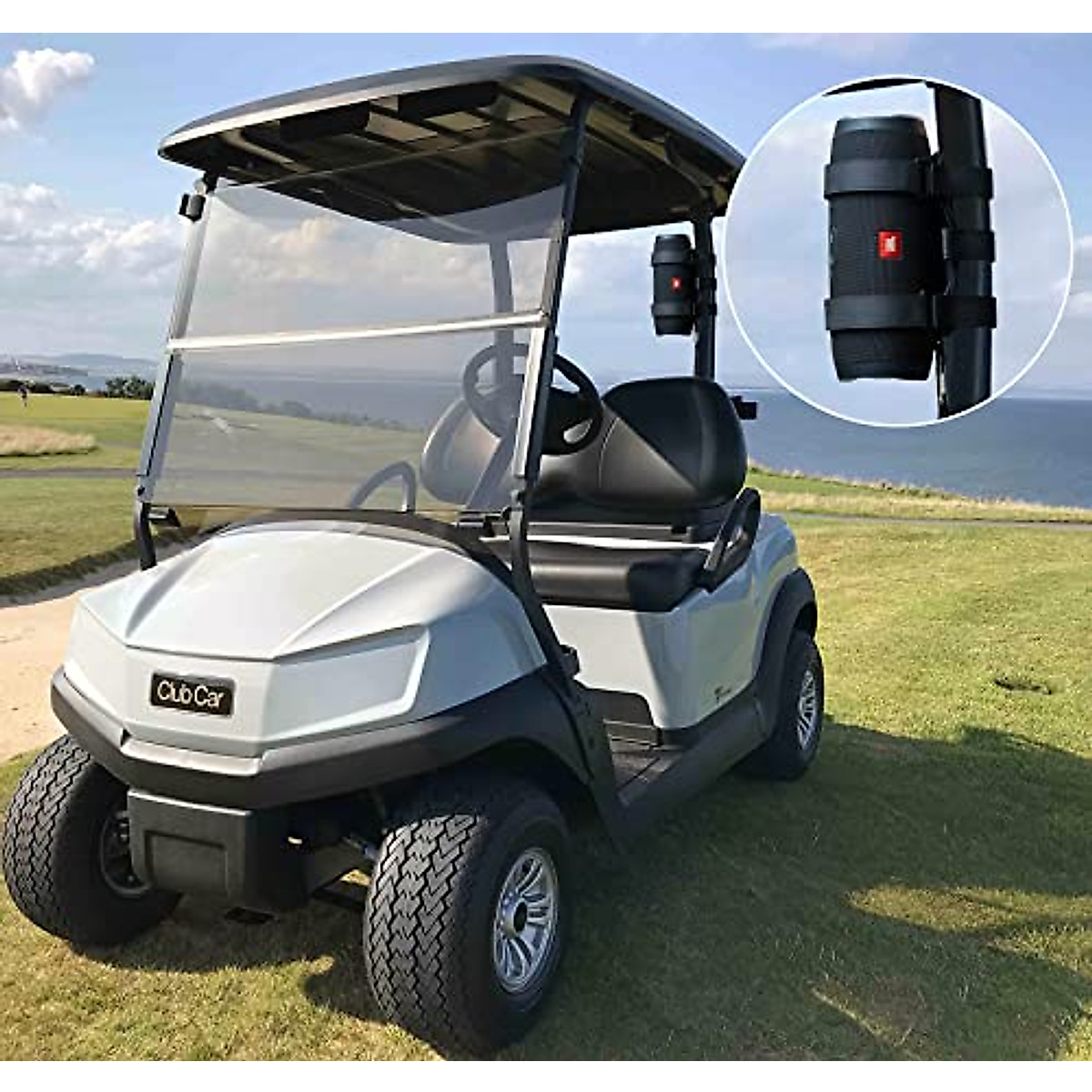 HeyMoonTong Portable Speaker Mount for Wireless Bluetooth Speakers with 7.5''-12.5'' Circumference, Waterproof Adjustable Strap Accessory Holder Fits UTV Golf Cart Bike or Boat Railing/Cross bar/Frame