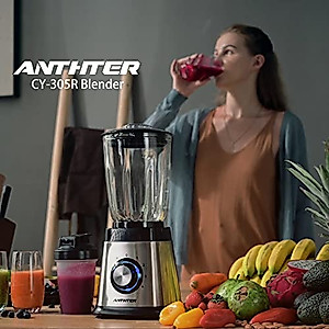 Anthter CY-305R Professional Blender, 950W High Power Blenders For Kitchen, Stainless Countertop Smoothie Blender, 50 Oz Glass Jar & 24-Ounce Smoothie Cup, Ideal for Smoothies, Shakes & Frozen Drinks