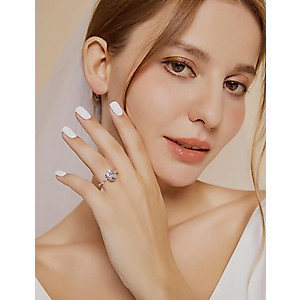 EAMTI 925 Sterling Silver Ring Oval Cut Cubic Zirconia Engagement Rings Solitaire Halo Promise Ring For Women Size 5.5