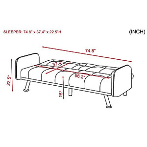 FULife Futon Sofa Convertible Sleeper Couch Bed Daybed Loveseat, Folding Recliner with 2 Cup Holders, Metal Legs, Removable Soft Pillow-Top Armrest for Living Room Small Place, Light Gray 66.1
