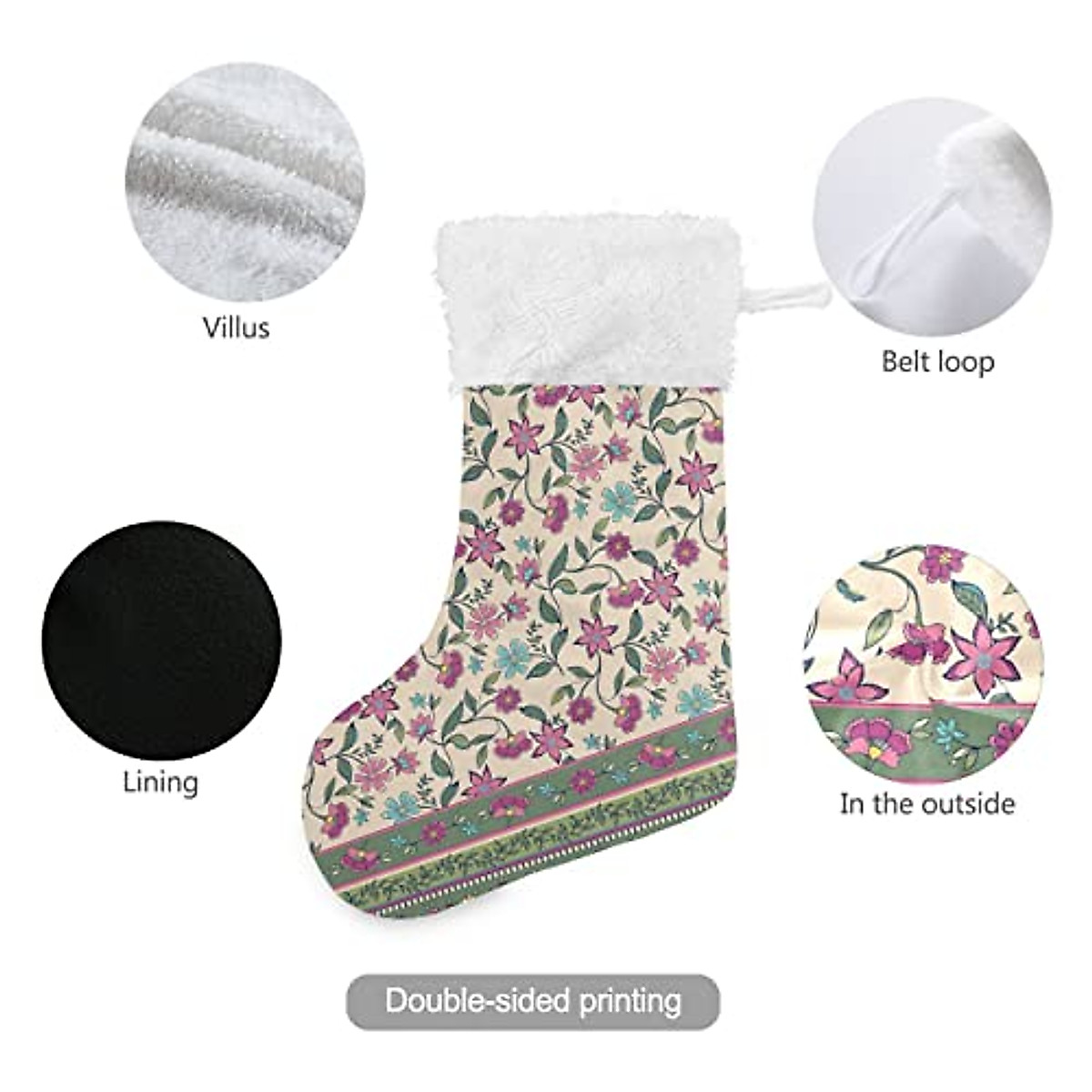 Kigai Christmas Stockings Bohemian Flowers Large Candy Stockings Stuffers Kids Cute Xmas Sock Decorations 1PC for Home Holiday Party 12" x18"