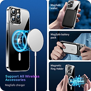 Meifigno Clear Luminous Magnetic Case for iPhone 13 Pro Max case (6.7 inch), [Compatible with MagSafe & Glow in The Dark], Hard PC with Soft Edges Magnetic iPhone 13 Pro Max Case-Luminous Clear