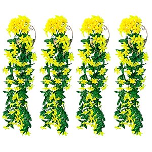 Pura Aide Artificial Lily Flower Garlands Fake Plant Foliage Hanging Vines for Home Bedroom Kitchen Garden Office Wedding Wall Decor