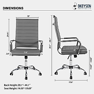 Okeysen Grey Office Desk Chair, Ergonomic Leather Modern Conference Room Chairs, Executive Ribbed Adjustable Swivel Rolling Chair for Home Office.
