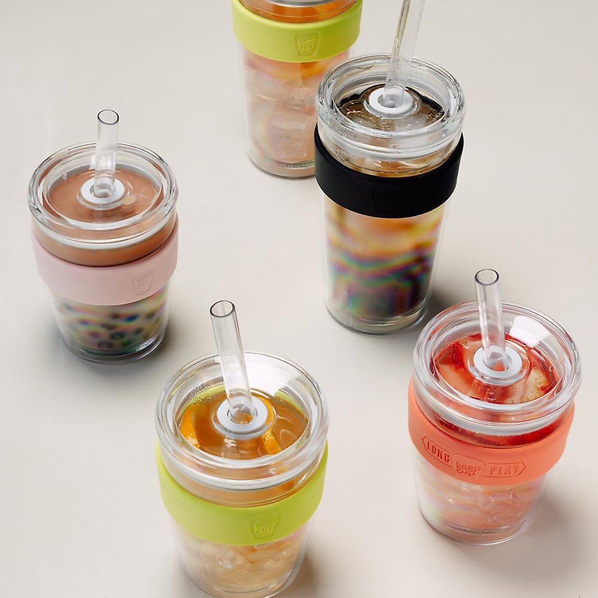 KeepCup Cold Cup - Longplay Double wall Glass Ice Coffee Tumbler with Lid and Straw - 16oz (454ml) - Chalk