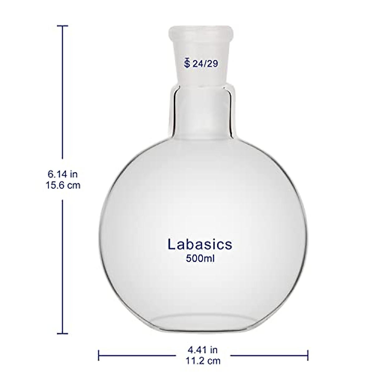 Labasics Single Neck Flat Bottom Boiling Flask, Borosilicate Glass Flat Bottom Boiling Flask with 24/29 Standard Joint, 500 ml