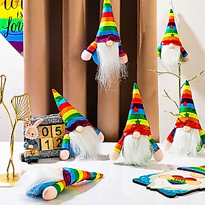 Skylety 6 Pieces Rainbow Gnome Pride Santa Ornament Plush Decorations Gnomes Santa Elf Table Ornaments Hanging Decorations Home Party Decor