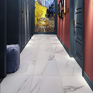 Livelynine White Peel and Stick Floor Tile 16pcs 12X12 Inch Stick on Floor Tiles Bathroom Vinyl Flooring Peel and Stick Tile Floor Stickers Kitchen Bedroom Renter Friendly Laminate Flooring Waterproof