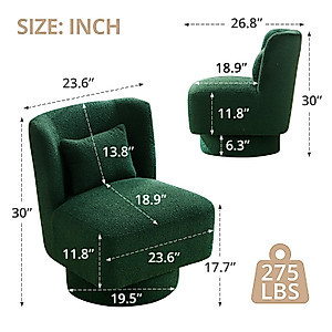 LLS Swivel Accent Sofa Chair with Lumbar Pillow, 360° Metal Base Boucle Fabric Upholstered Modern Barrel Sherpa Single Comfy Armless Couch for Living Room Bedroom Reading Lounge Corner, Green