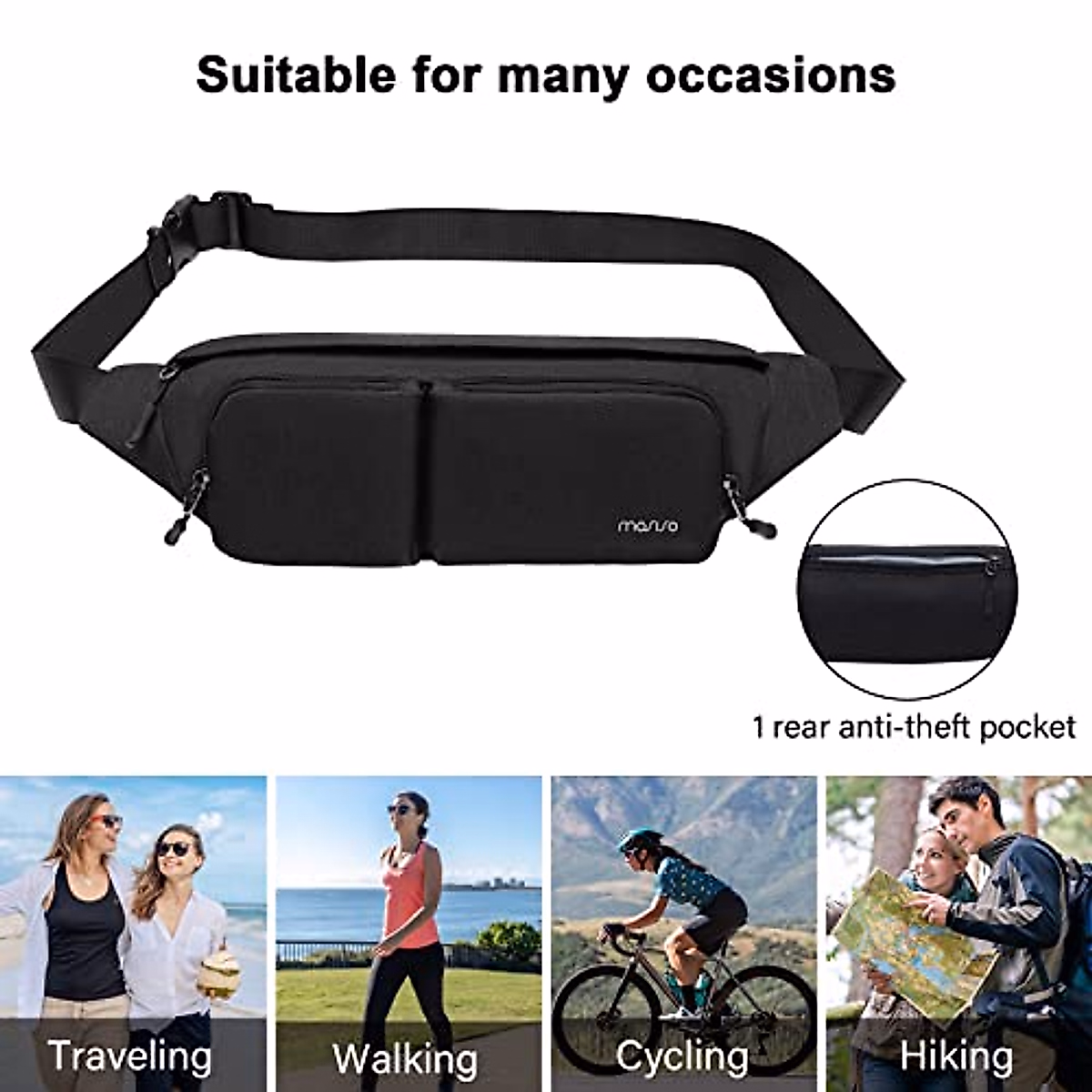 MOSISO Sling Backpack&Fanny Pack with 2 Front Zipper Pockets, Multipurpose Crossbody Shoulder Bag Travel Hiking Daypack, Black