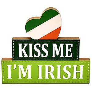 4 St Patrick's Day Wooden Table Decorations Centerpieces Blocks Shamrock Clover Irish Patty's Tiered Tray & Table Top Sign Decor for Office Dining Room Mantle Home Wood Saint Patrick Party Supplies