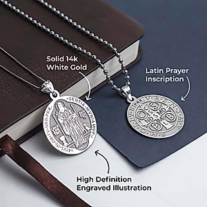 PicturesOnGold.com Saint Benedict Round Religious Medal EXCLUSIVE - 14k Yellow Gold - 3/4 x 3/4 Inch