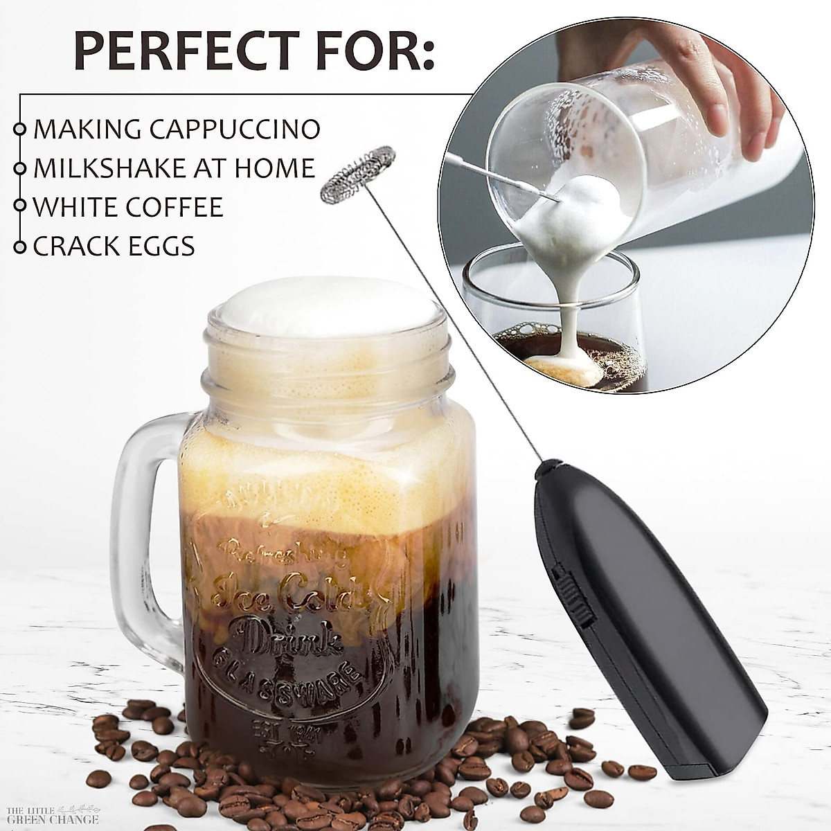 4Pcs Electric Milk Frother Handheld Mixer - Mini Kitchen Stainless Steel Milk Frother Electric Frother Handheld Battery Operated Coffee Maker - Egg Whisk Milk Foamer for Coffee Mini Frother for Coffee