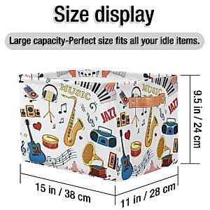 Musical Instruments Storage Basket Cube Piano Guitar Large Toys Storage Box Bin with Handle Collapsible Closet Shelf Cloth Organizer for Nursery Bedroom,15x11x9.5 in,1 Pack