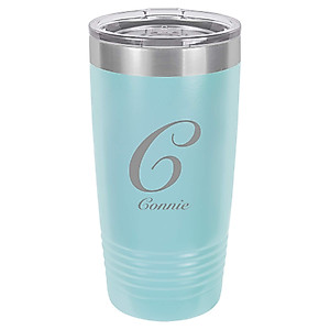 Monogram Tumbler Cup 20oz Insulated Custom Engraved (Light Blue)