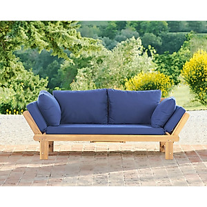 FDW Outdoor Patio Couch Daybed Sofa Loveseat Seating Outdoor Couch Daybed with Adjustable Armrest, Wooden Loveseat with Cushion and Pillow and Expandable Plate