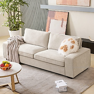 COOSLEEP Modern Sofas Couches for Living Room, Loveseat Sofas & couches with Removable Sofa Cushion and Detachable Sofa Cover, Solid Wood Frame and Serpentine Spring,Easy to Install (Beige)