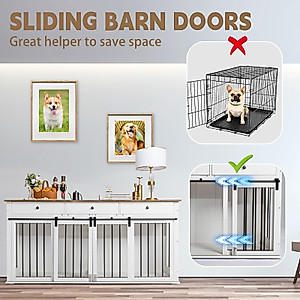 Sunseen Dog Crate Furniture Large Breed Wooden Dog Kennel with Room Divider & 3 Drawer,Double Doors Heavy Duty Dog Crate End Table Indoor TV Stand for Small Medium Large Dog,72''W*24''D*35''H,White