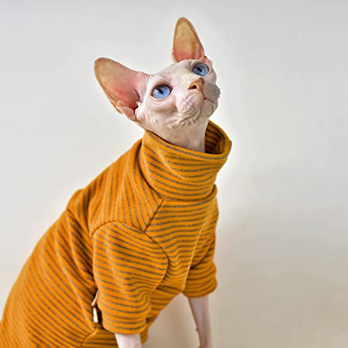 2 Set of Sphynx Cat Clothes,Sphynx Hairless Cats Turtleneck Shirt and Hoody Sweater Lovely Stripe Design, Breathable Cat Wear Clothes Sweater for Sphynx, Cornish Rex, Devon Rex, Peterbald (XL)