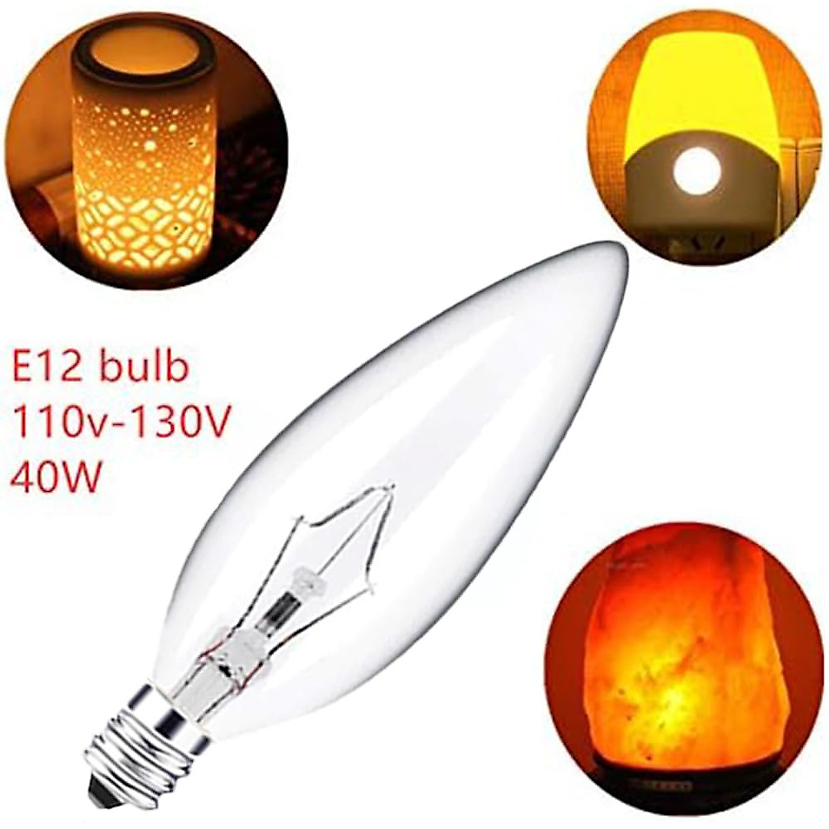 12-Pack E12 Candle Light Bulbs,40 Watt Clear Candelabra Base (E12) 110V_120V,Flame Shaped Incandescent Chandelier Light Bulbs,Dimmable, Warm White