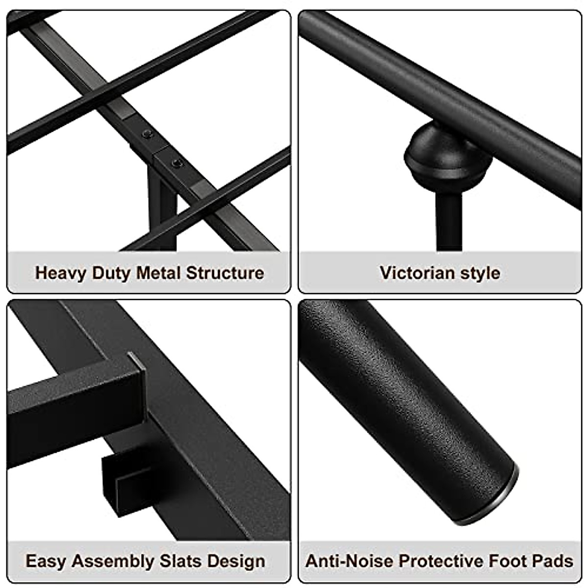 AOVSA 14 Inch California King Bed Frame with Headboard & Footboard, Heavy Duty Metal Platform Bed Frame, Mattress Foundation, Noise Free, Easy Assembly, No Box Spring Needed - Black/Cal King