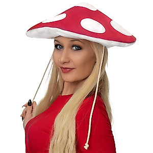 ComfyCamper Mushroom Hat Costume - Fedora Hat Red Cap - Women Girls Adult - Cosplay Roleplay Halloween (Adult)