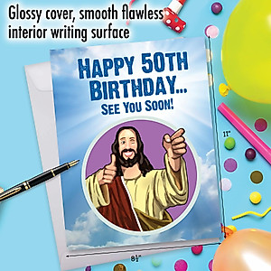 NobleWorks - 50th Funny Birthday Greeting Card (8.5 x 11 Inch) - 50 Years Old, Big Milestone Birthday Humor Card from Group - See You Soon 50 J9065MBG