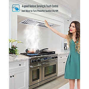EALLMALL Range Hood Insert 30 Inch,970 CFM Range Hood Insert with Remote, Gesture Sensing/Touch Control Insert Range Hood,4-Speed Vent Hood Insert, Stainless Steel Hood Vent Insert, Built In,EK22-30-1