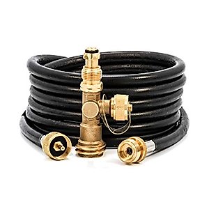 Camco 59103 Propane Brass Tee with 3 Port and 12' Hose,black and gold